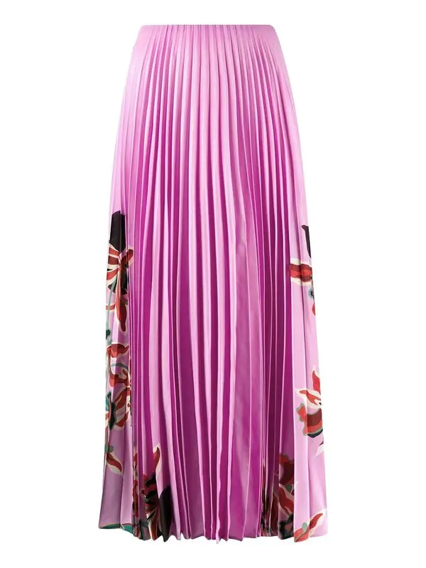 Valentino Garavani Floral Print Pleated Midi Skirt - Pink
