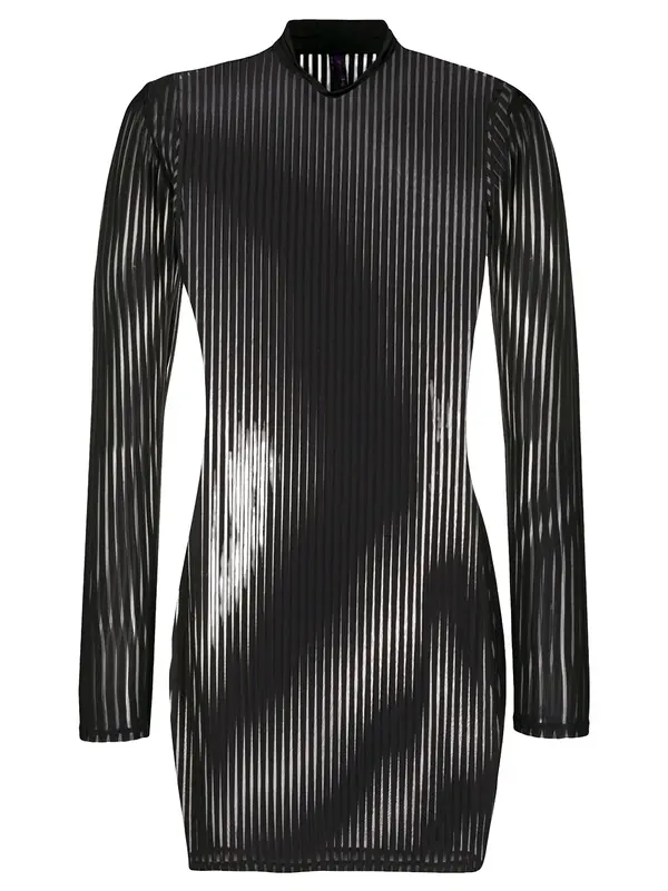MAISON CLOSE Striped Sheer Dress - Black
