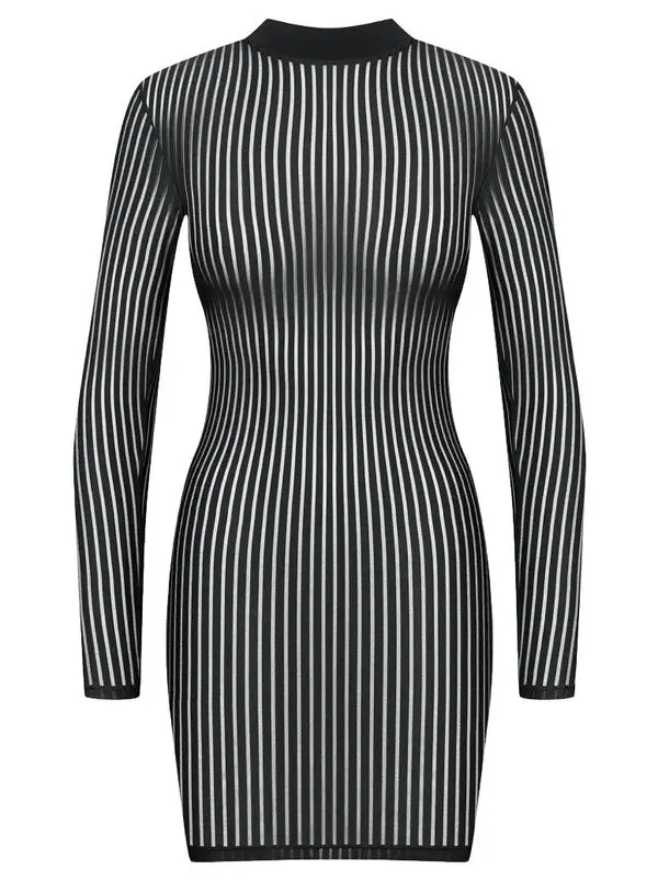 MAISON CLOSE Striped Sheer Mini Dress - Black