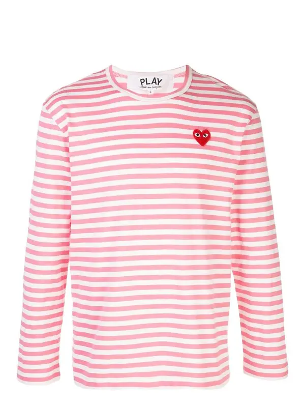 Play Comme Des Garcon Striped Logo T-shirt - Pink