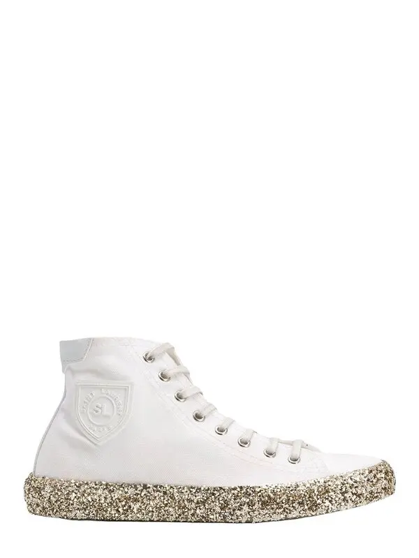 Saint Laurent Bedford Glitter-embellished Hi-top Sneakers - Neutrals
