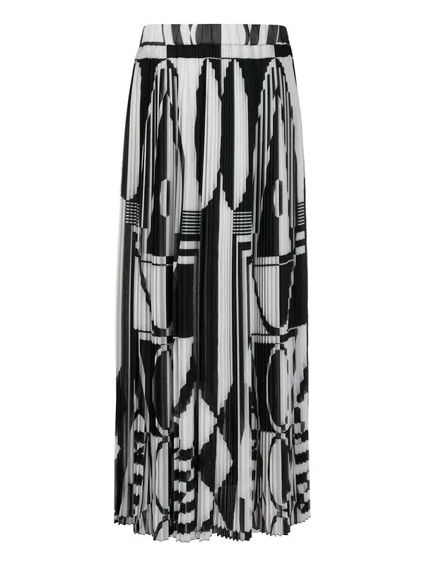 Balmain Geometric-print Pleated Skirt - Black
