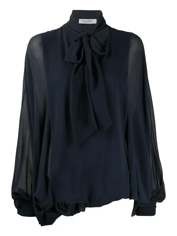 Valentino Garavani Pussybow Pouf Sleeve Blouse - Blue