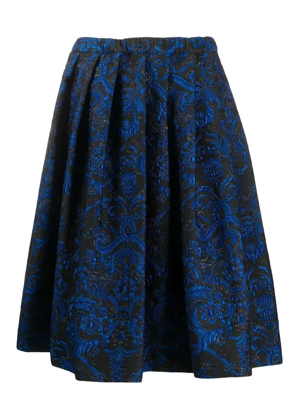 Comme Des Garçons Pleated Floral Embroidered Skirt - Blue