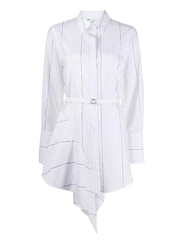 Off-White Striped Asymmetric Mini Shirt Dress - White