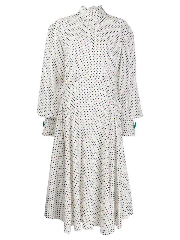 CHRISTOPHER KANE Polka Dot Tie Neck Midi Dress - White