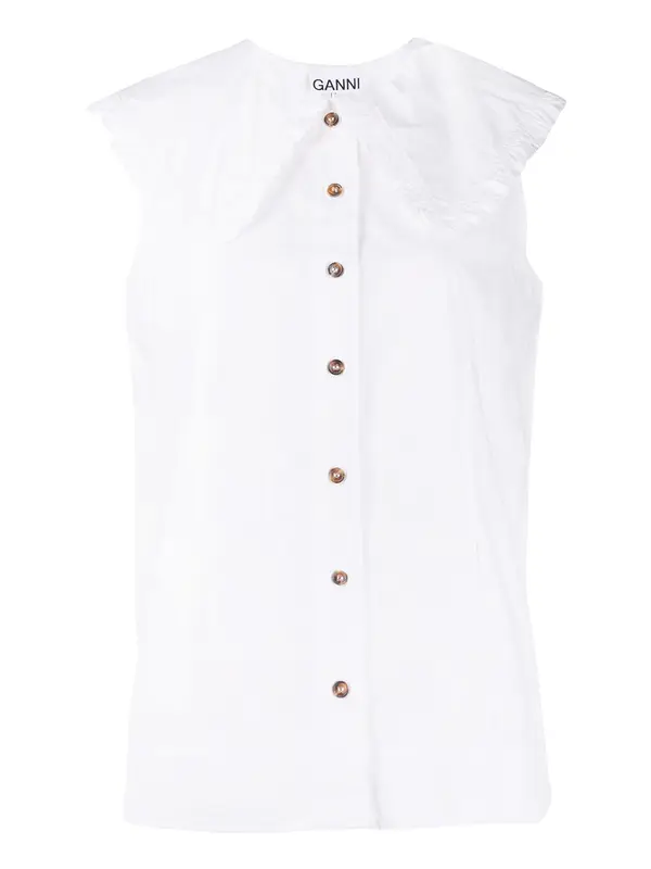 GANNI Ruffled Buttoned Top - White
