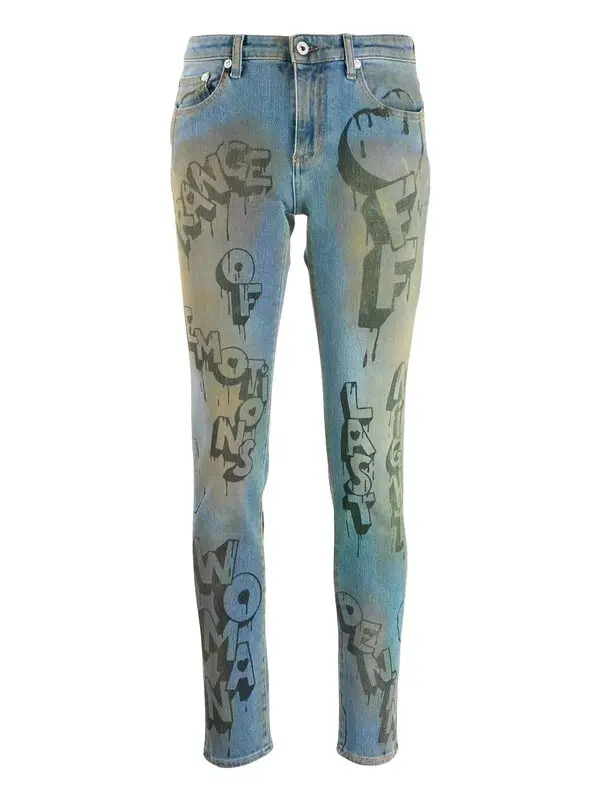 Off-White Graffiti Print Skinny Jeans - Blue