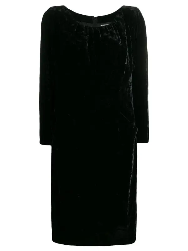 Saint Laurent 1990s Gathered Detail Velvet Dress - Black