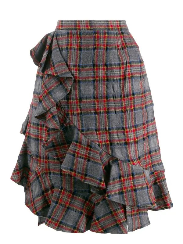 Julien David Ruffle-trim Plaid Skirt - Grey