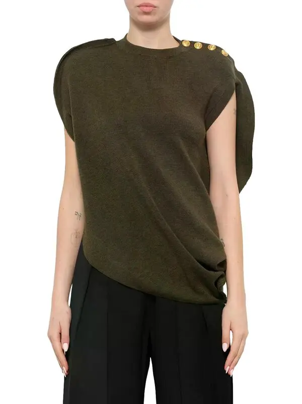 JW Anderson Asymmetrical Knitted Top With Gold-tone Embossed Buttons - Green