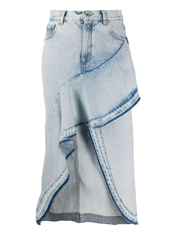 Off-White Asymmetrical Ruffled Denim Skirt - Blue