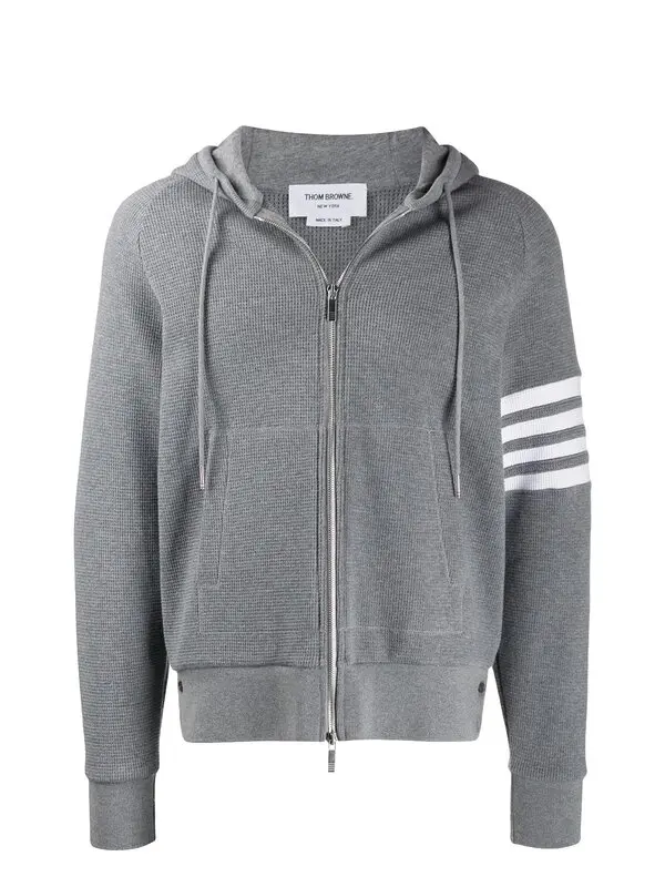 Thom Browne 4-bar Raglan-sleeve Waffle Stitch Hoodie - Grey