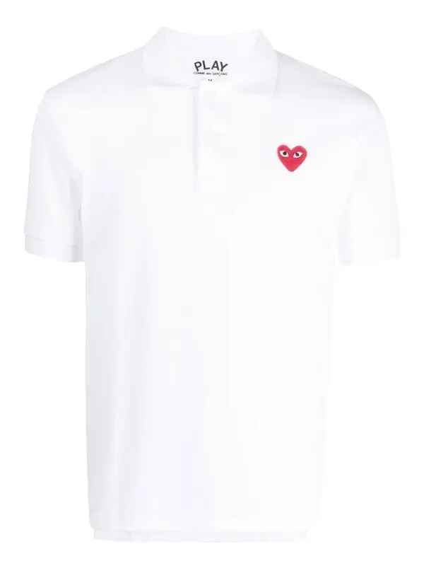 Play Comme Des Garcon Heart-logo Cotton Polo Shirt - White