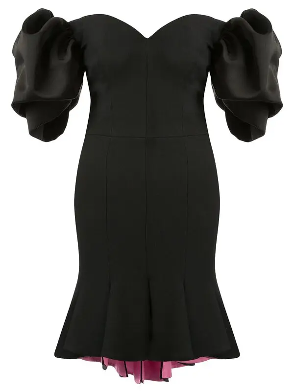 Alexander McQueen Peplum Hem Off-shoulder Dress With Puffed Sleeves - Black