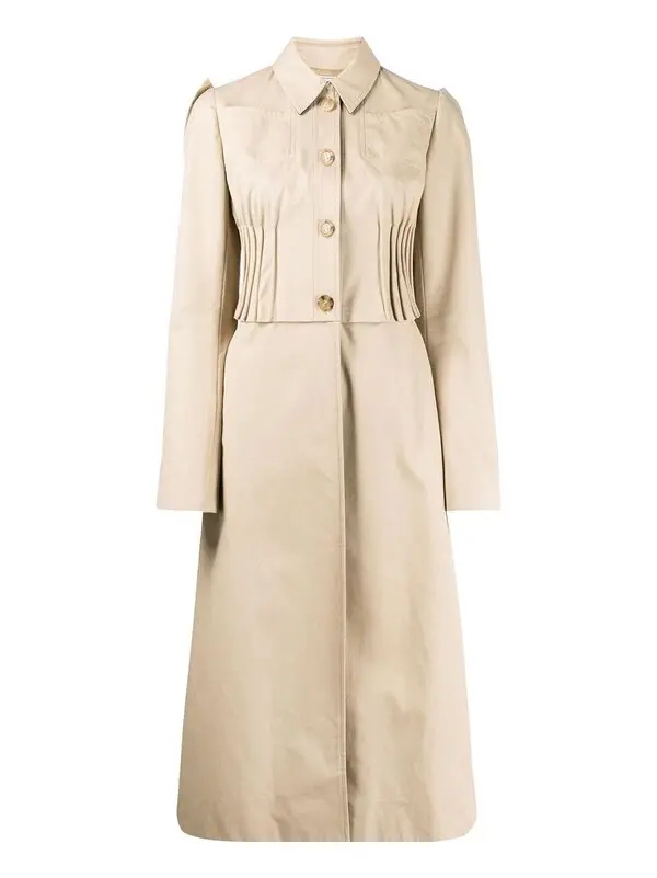 Nina Ricci Pleated Detail Flared Single-breasted Coat - Neutrals