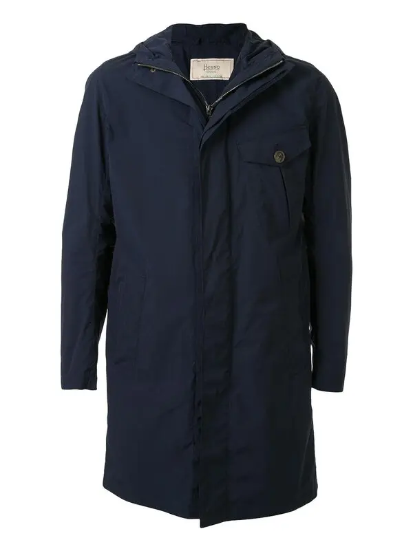 Herno Hooded Single-breasted Coat - Blue