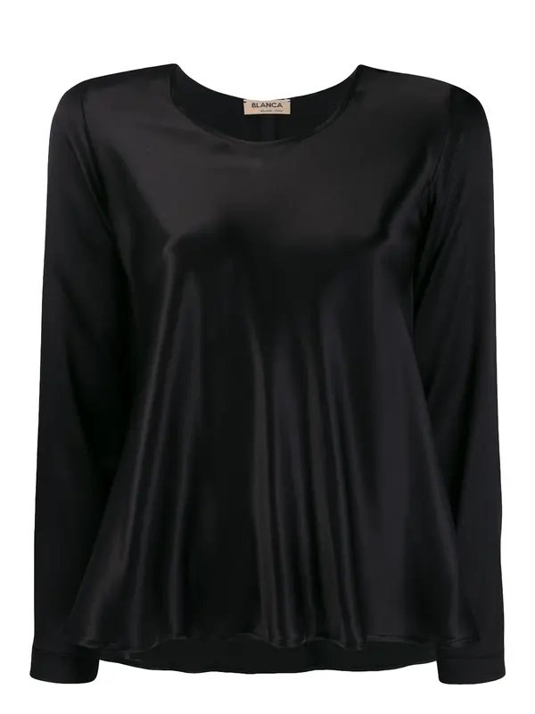 BLANCA VITA Flared Satin Top - Black