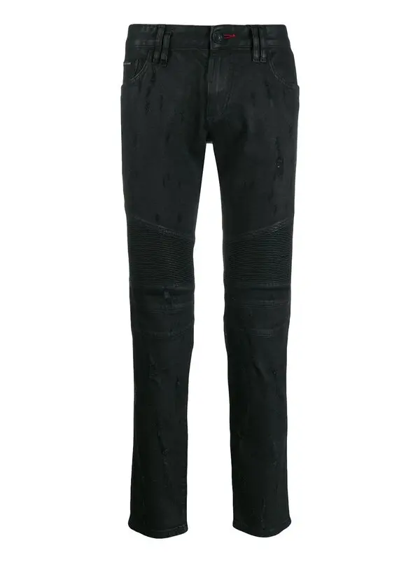 Philipp Plein Fitted Biker Jeans - Black