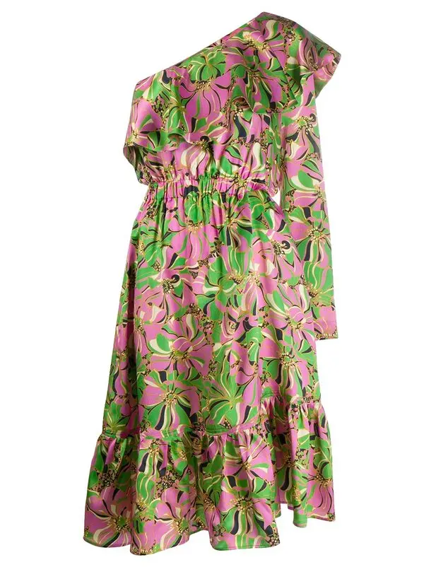 La DoubleJ One Shoulder Frill Trimmed Dress - Green