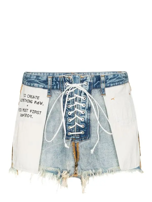 BEN TAVERNITI UNRAVEL PROJECT Distressed Lace-up Denim Shorts - Blue