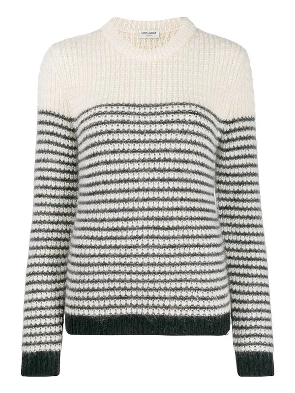 Saint Laurent Striped Crew Neck Jumper - White
