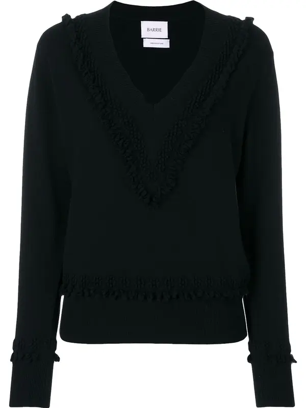 BARRIE Romantic Timeless Cashmere V-neck Pullover - Black