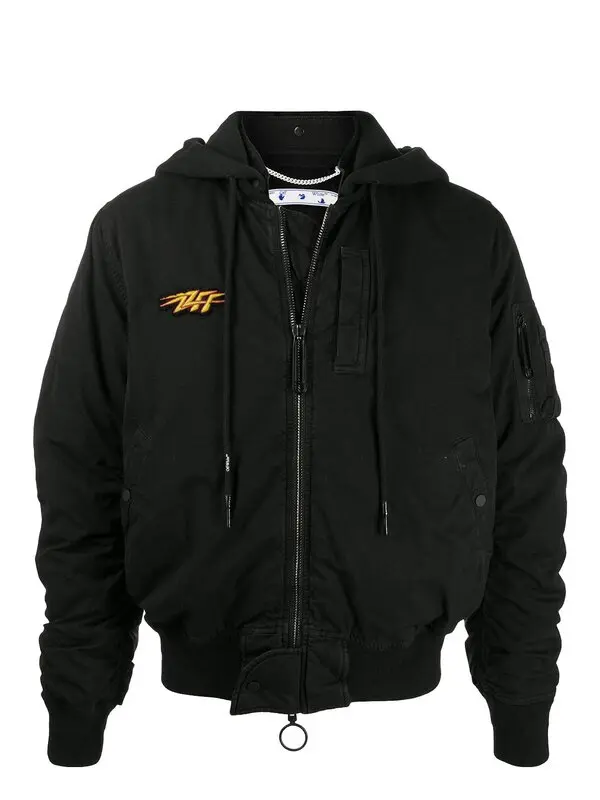 Off-White Stencil Arrows Motif Hooded Bomber Jacket - Black