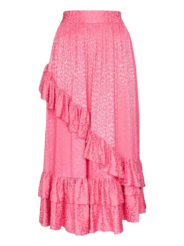 Batsheva Diagonal Ruffle Midi Skirt - Pink