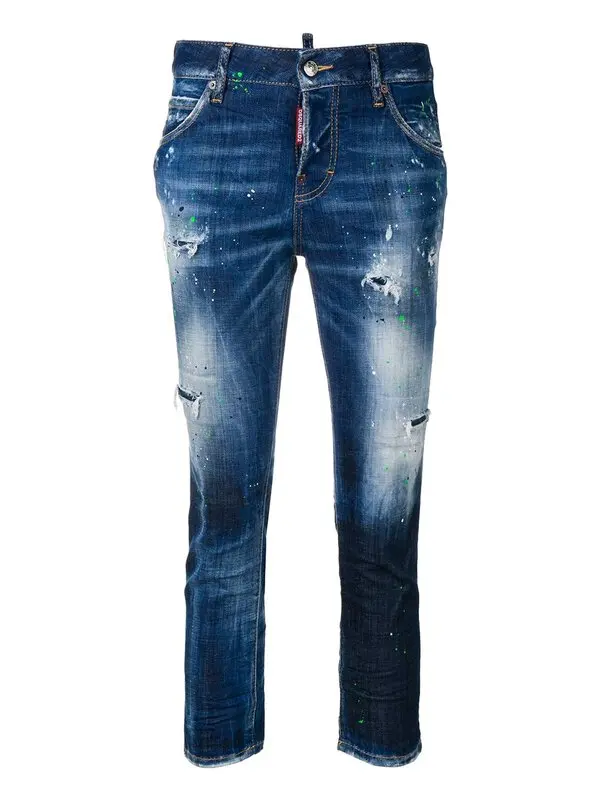 Dsquared2 Cropped Skinny Ripped Jeans - Blue