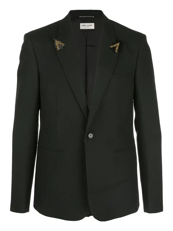 Saint Laurent Beaded Fitted Blazer - Black