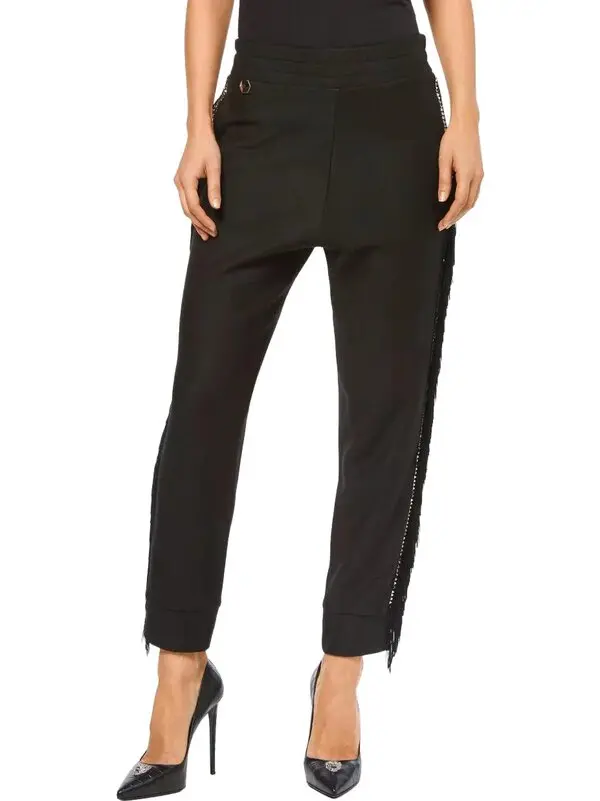 Philipp Plein Fringed Trim Straight Trousers - Black