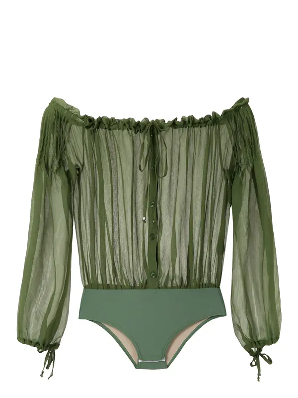 AMIR SLAMA Ruched Off-shoulder Body - Green