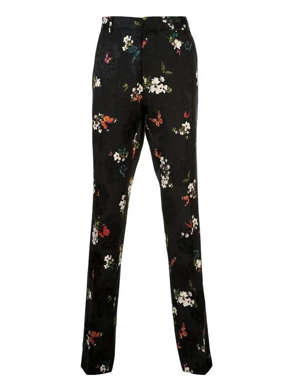 Amiri Floral Embroidered Pleated Trousers - Black