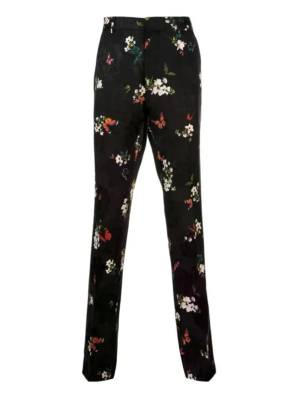 Amiri Floral Embroidered Pleated Trousers - Black