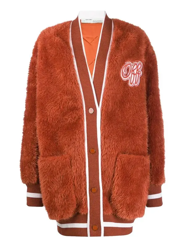 Off-White Embroidered Furry Varsity Cardigan - Orange