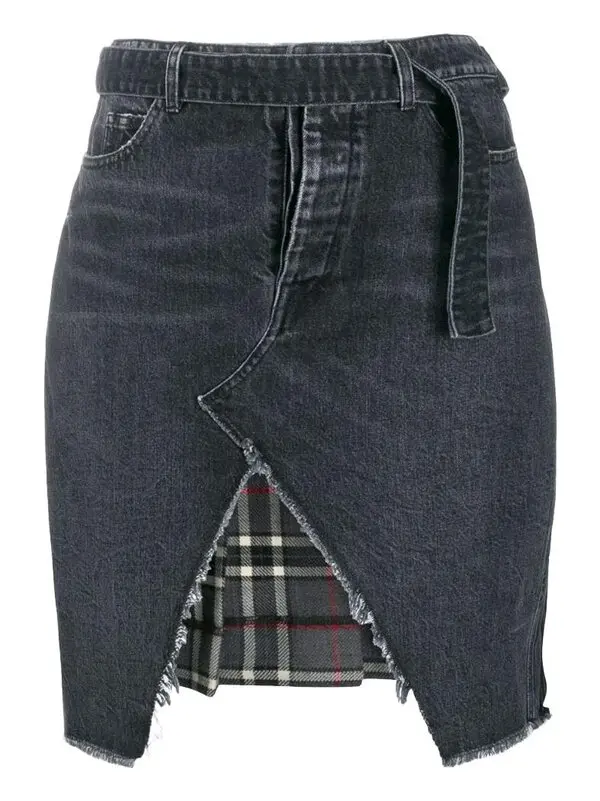 BEN TAVERNITI UNRAVEL PROJECT Denim And Plaid Asymmetric Skirt - Black