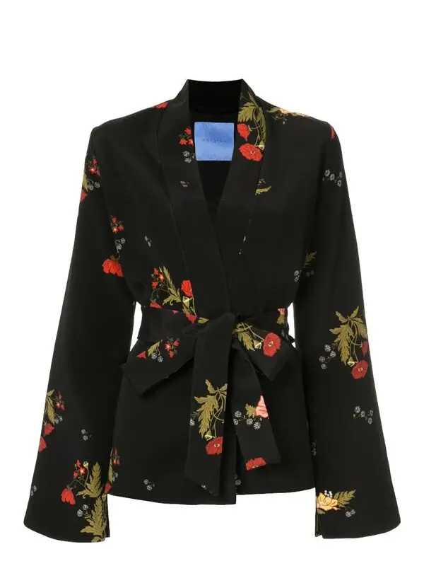 MACGRAW Floral Print Robe Coat - Black