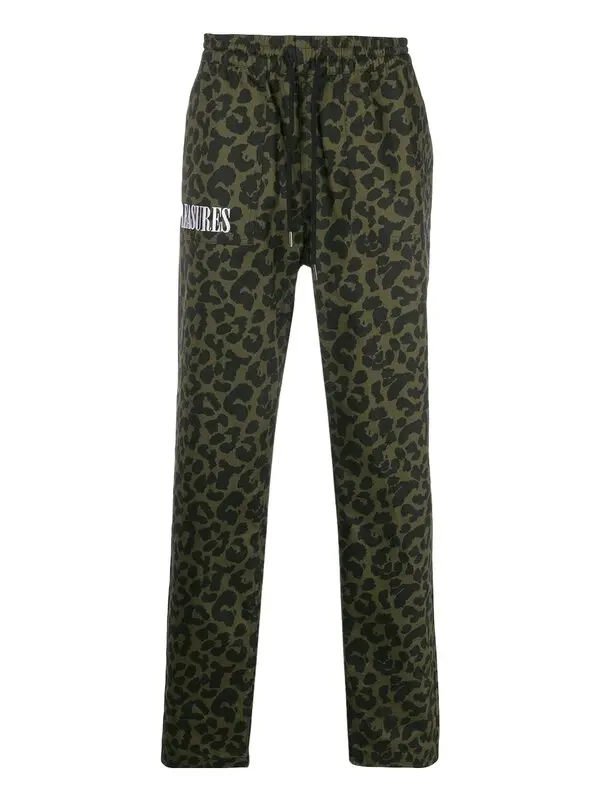 PLEASURES Leopard Print Drawstring Trousers - Green