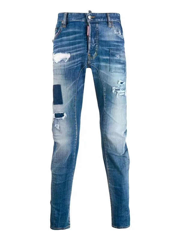 Dsquared2 Distressed Straight Leg Jeans - Blue