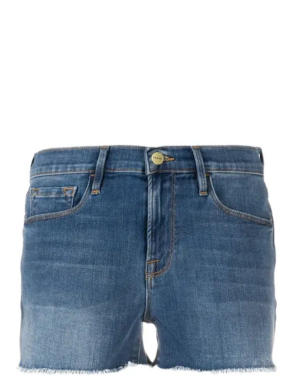 FRAME Unfinished Hem Denim Shorts - Blue