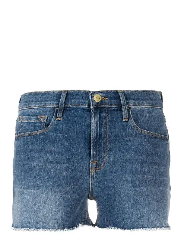 FRAME Unfinished Hem Denim Shorts - Blue