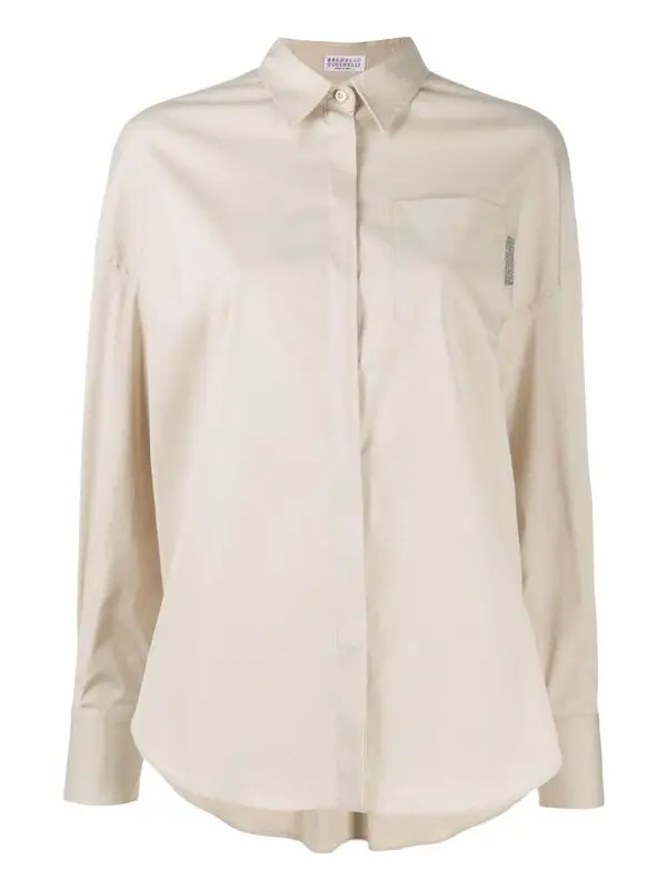 Brunello Cucinelli Embellished Tab Long Sleeve Shirt - Neutrals