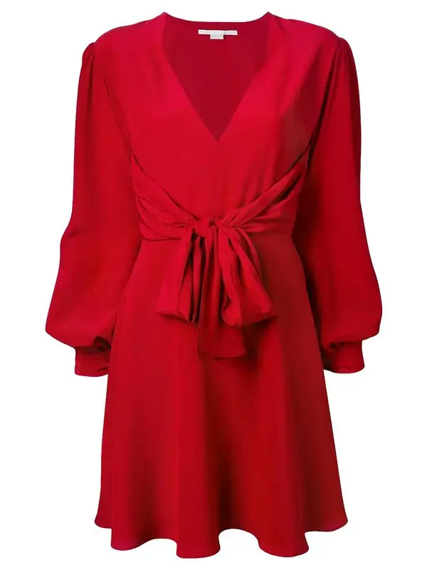 Stella McCartney Silk V-neck Tie Waist Mini Dress - Red
