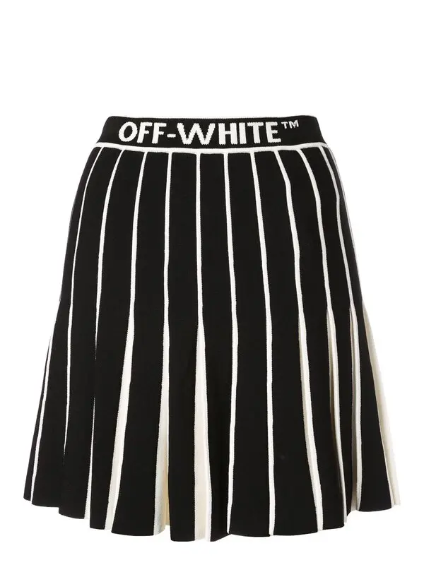 Off-White Contrasting Pleated Skirt - Black