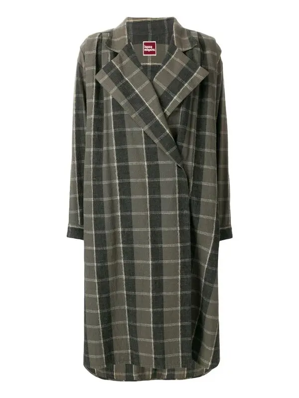 Issey Miyake 1970s Oversize Check Coat - Green