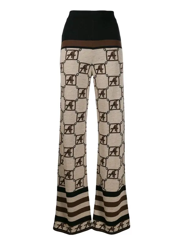 Alberta Ferretti Geometric Pattern Knitted Trousers - Brown