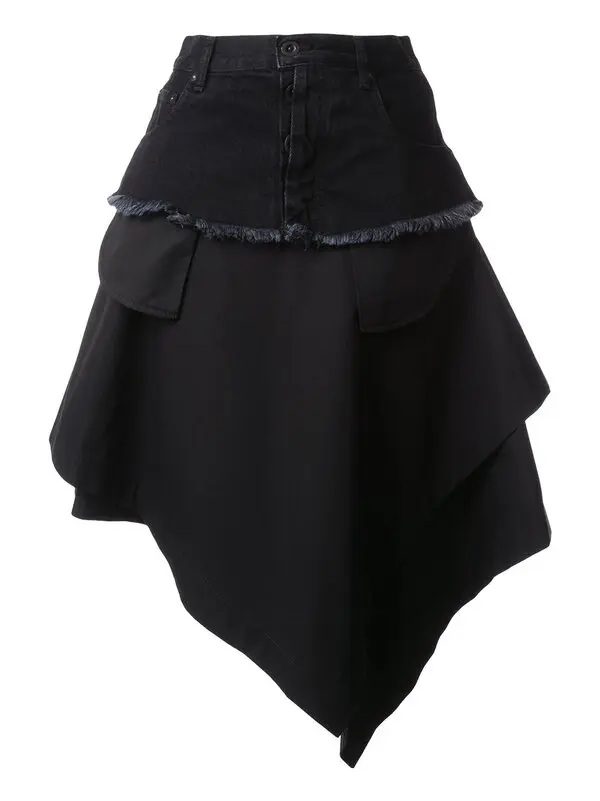 BEN TAVERNITI UNRAVEL PROJECT Asymmetric Cotton Skirt - Black