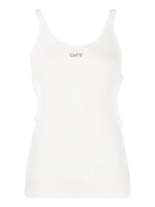 Off-White Ribbed Cut-out Tank Top - White