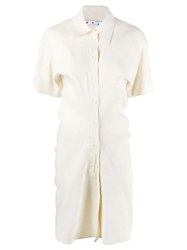 Off-White Ruched Shirt Dress - Neutrals